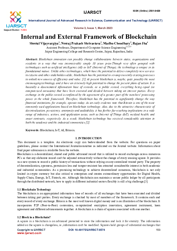 Pdf Internal And External Framework Of Blockchain