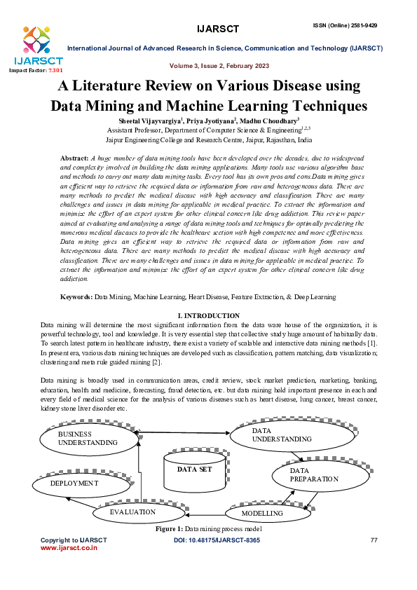 (PDF) A Literature Review on Various Disease using Data Mining and Machine Learning Techniques