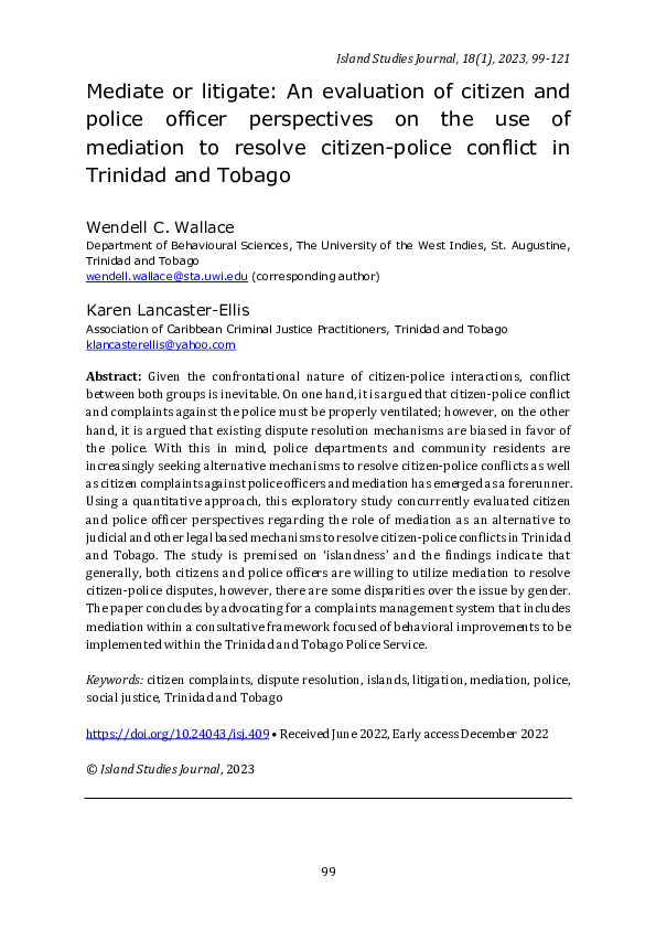 (PDF) Mediate or litigate: An evaluation of citizen and police officer ...