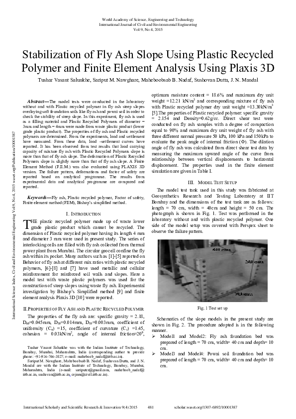 (PDF) Stabilization Of Fly Ash Slope Using Plastic Recycled Polymer And Finite Element Analysis ...