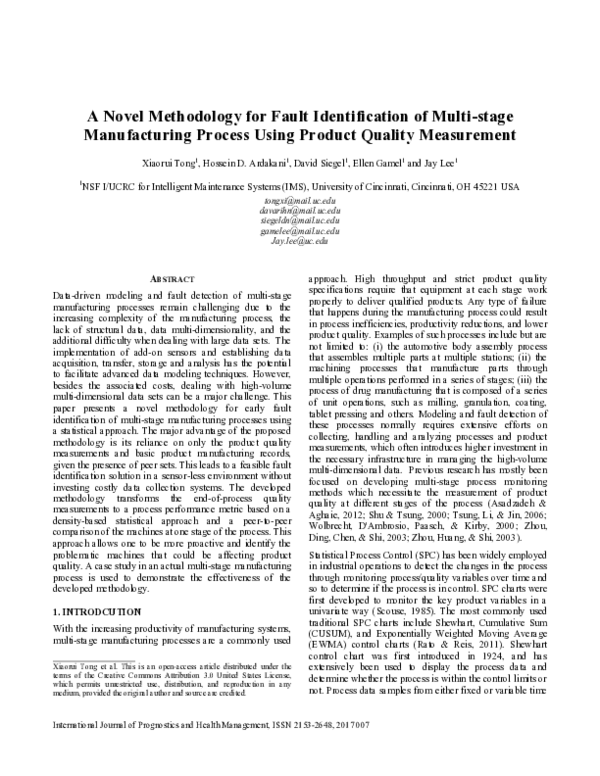 Pdf A Novel Methodology For Fault Identification Of Multi Stage Manufacturing Process Using
