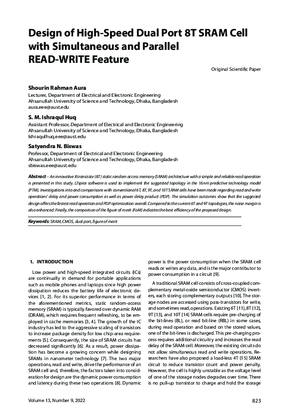 (PDF) Design of High-Speed Dual Port 8T SRAM Cell with Simultaneous and ...