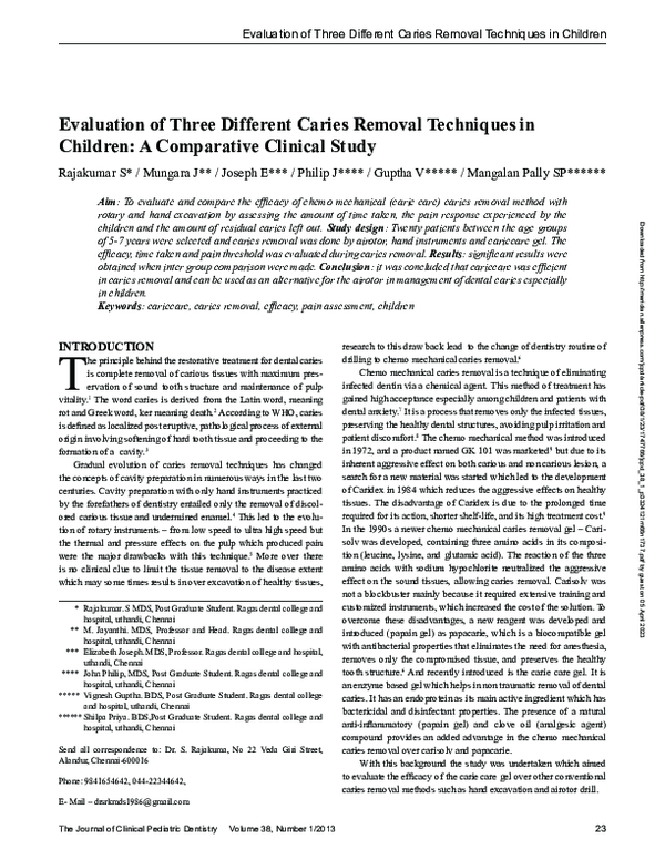 Pdf Evaluation Of Three Different Caries Removal Techniques In