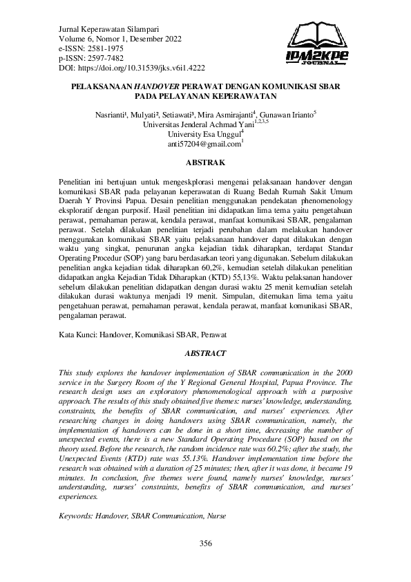 (PDF) Pelaksanaan Handover Perawat dengan Komunikasi SBAR pada ...