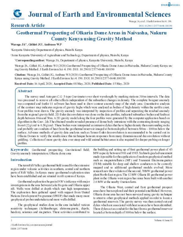 (PDF) Geothermal Prospecting of Olkaria Dome Areas in Naivasha, Nakuru County Kenya using ...