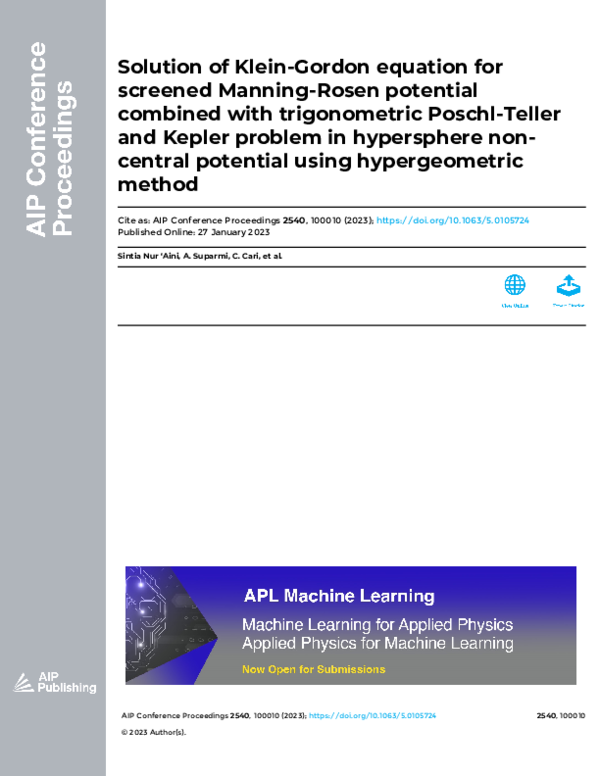 (PDF) Solution of Klein-Gordon equation for screened Manning-Rosen potential combined with ...