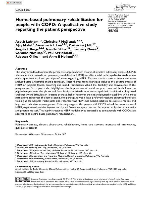(PDF) Home-based pulmonary rehabilitation for people with COPD: A ...