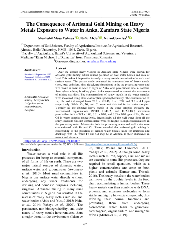(PDF) The Consequence of Artisanal Gold Mining on Heavy Metals Exposure ...
