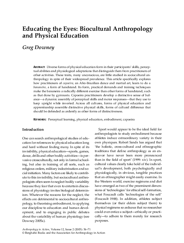 (PDF) Educating the Eyes: Biocultural Anthropology and Physical Education