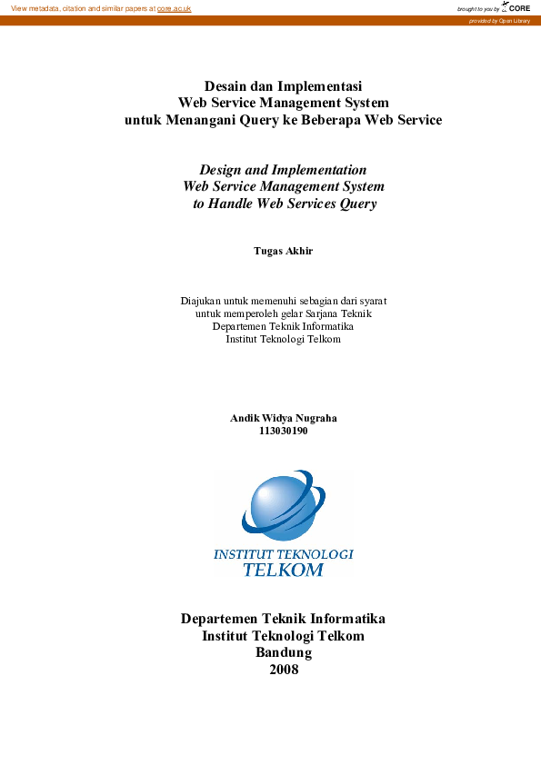 (PDF) Desain Dan Implementasi Web Service Management System untuk Menangani Query ke Beberapa ...
