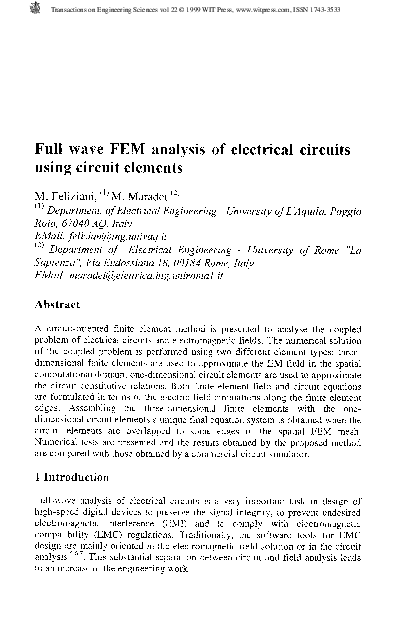 (PDF) Full Wave FEM Analysis Of Electrical CircuitsUsing Circuit Elements