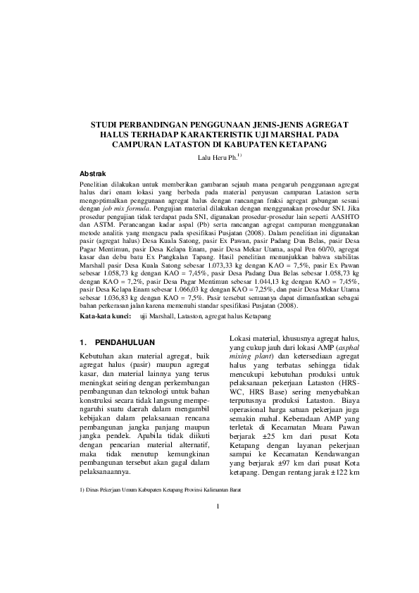 (PDF) Studi Perbandingan Penggunaan Jenis-Jenis Agregat Halus Terhadap Karakteristik Uji Marshal ...