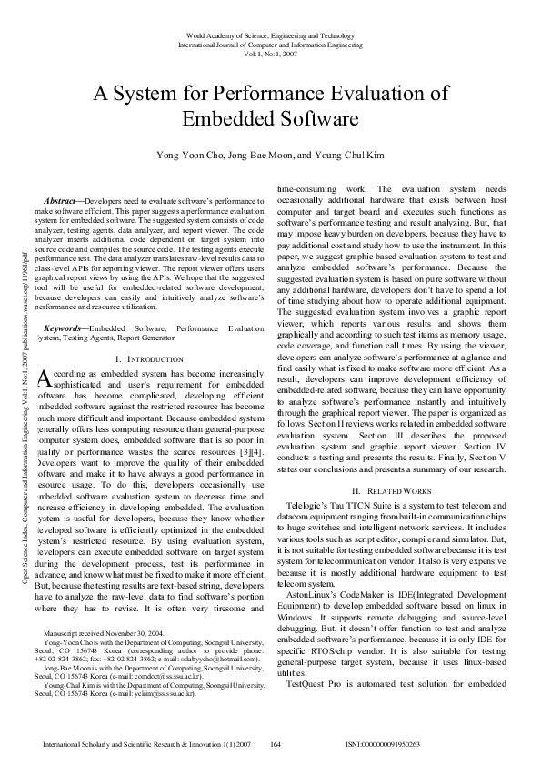 (PDF) A System For Performance Evaluation Of Embedded Software