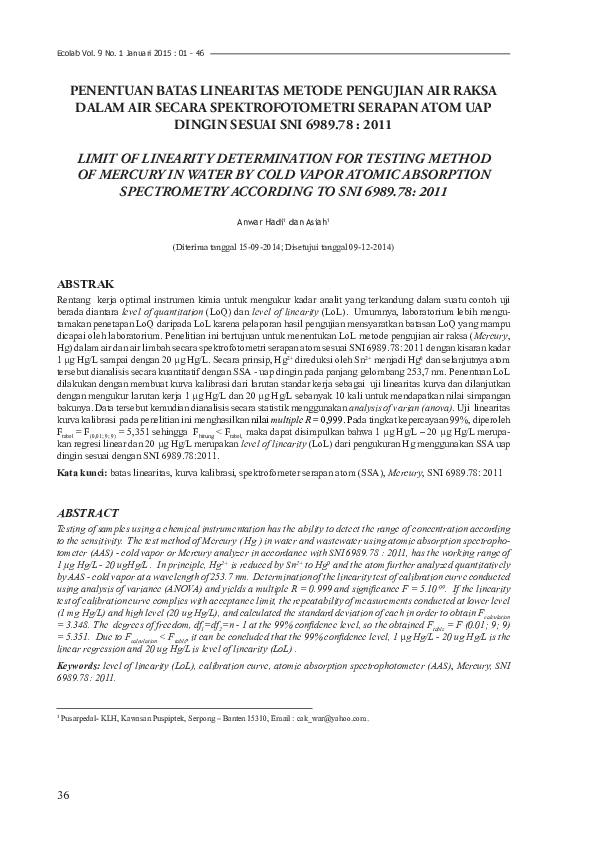 (PDF) Penentuan Batas Linearitas Metode Pengujian Air Raksa Dalam Air ...