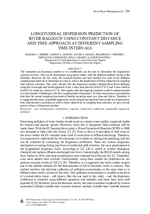 (PDF) Longitudinal Dispersion Prediction of River Balogun Using ...