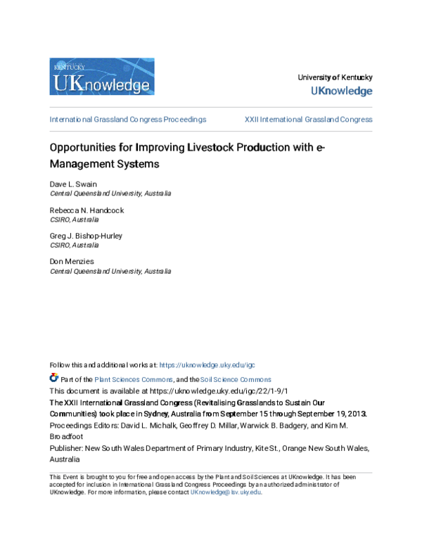 (PDF) Opportunities for improving livestock production with e-Management systems