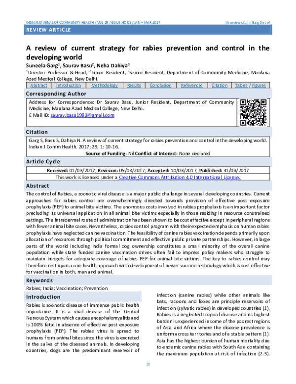 (PDF) A review of current strategy for rabies prevention and control in ...