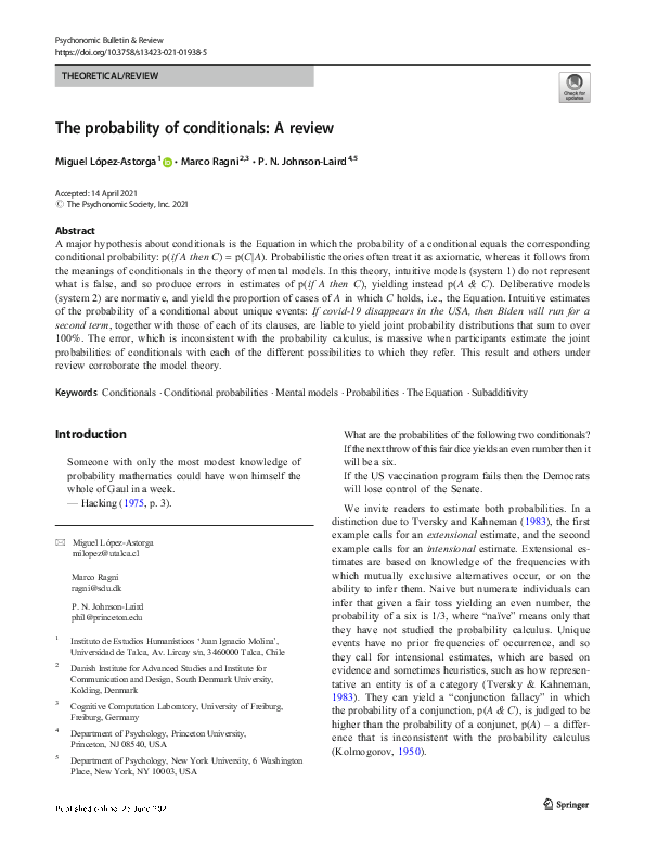 (PDF) The probability of conditionals: A review