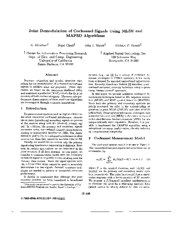 (PDF) Joint demodulation of cochannel signals using MLSE and MAPSD algorithms