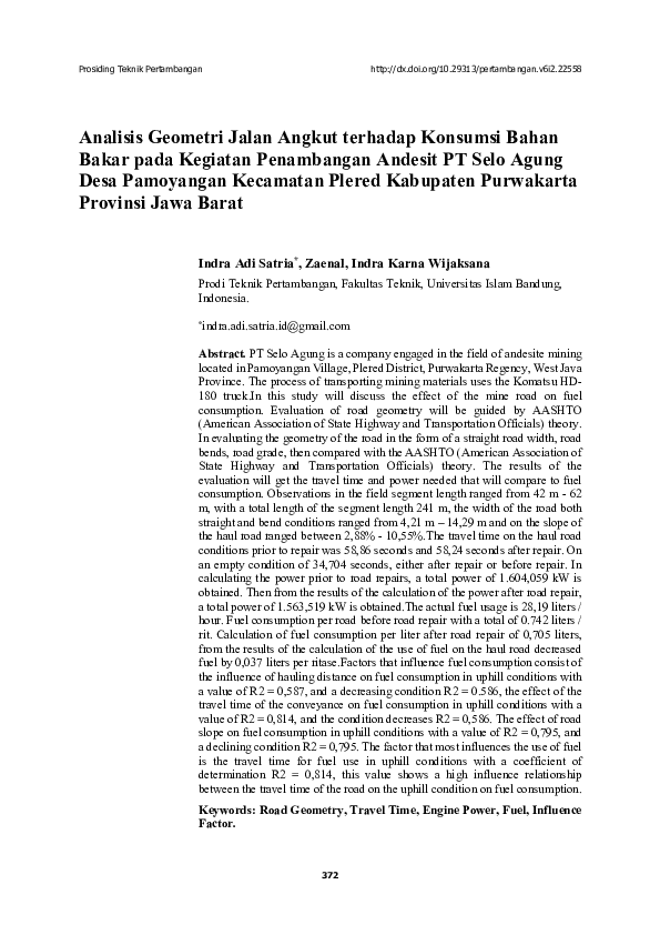 (PDF) Analisis Geometri Jalan Angkut terhadap Konsumsi Bahan Bakar pada ...