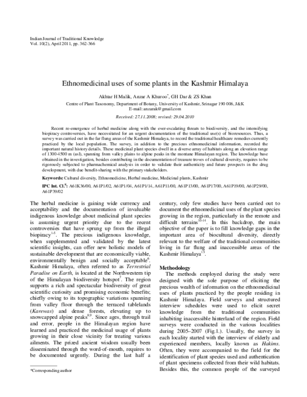 (PDF) Ethnomedicinal uses of some plants in the Kashmir Himalaya
