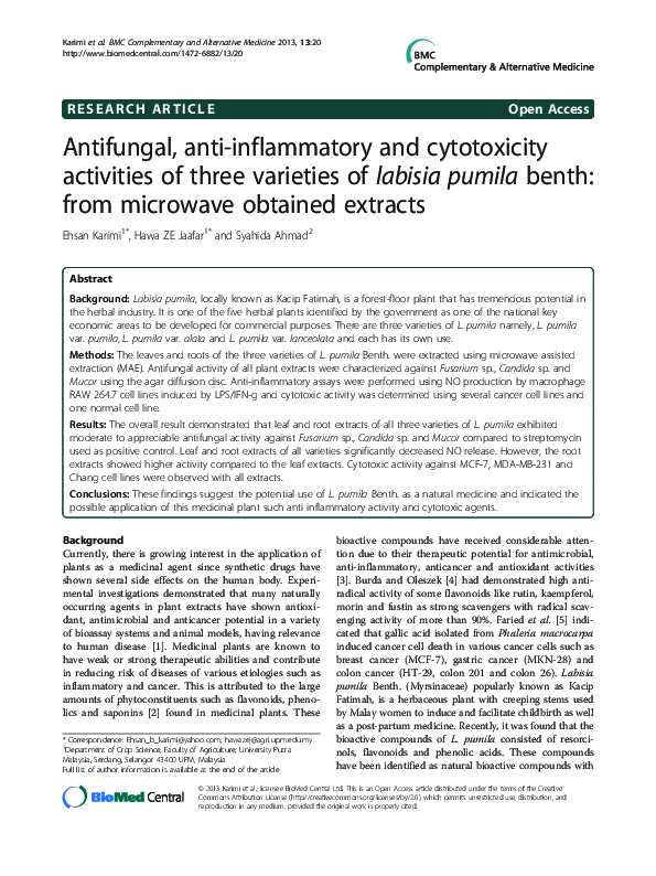 (PDF) Antifungal, anti-inflammatory and cytotoxicity activities of three varieties of labisia ...