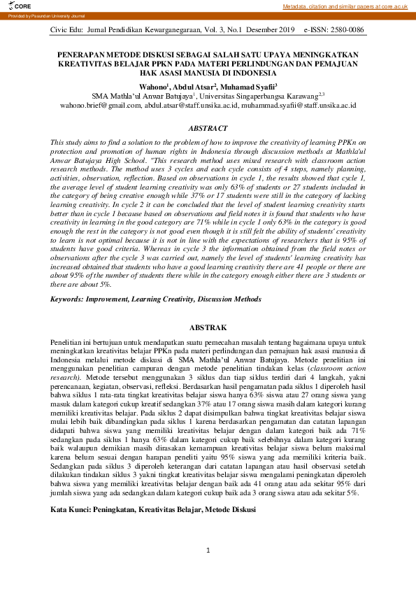 (PDF) Penerapan Metode Diskusi Sebagai Salah Satu Upaya Meningkatkan Kreativitas Belajar PPKN ...