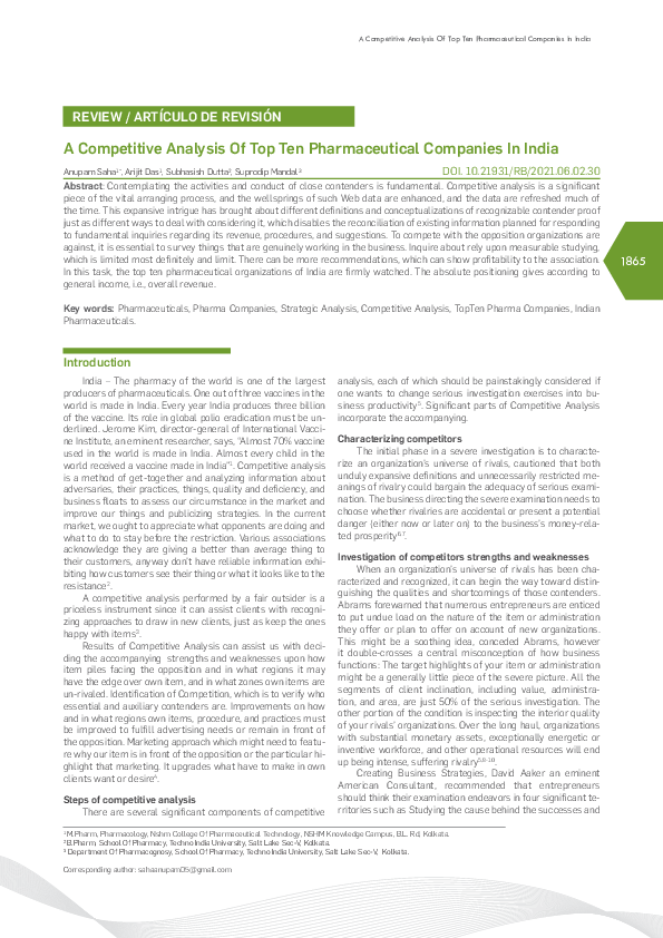 (PDF) A Competitive Analysis Of Top Ten Pharmaceutical Companies In India