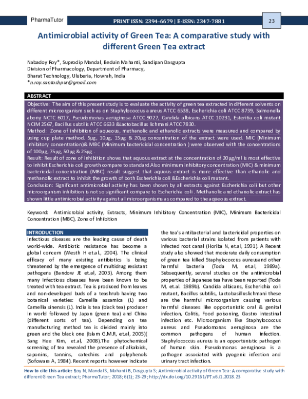 (PDF) Antimicrobial Activity of Green Tea: A Comparative Study with Different Green Tea Extract