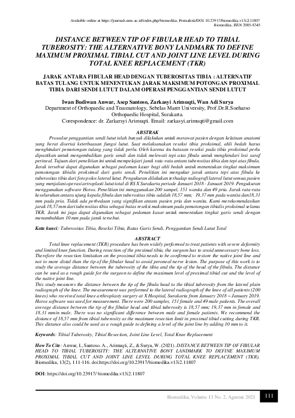 (PDF) Distance Between Tip of Fibular Head to Tibial Tuberosity: The ...