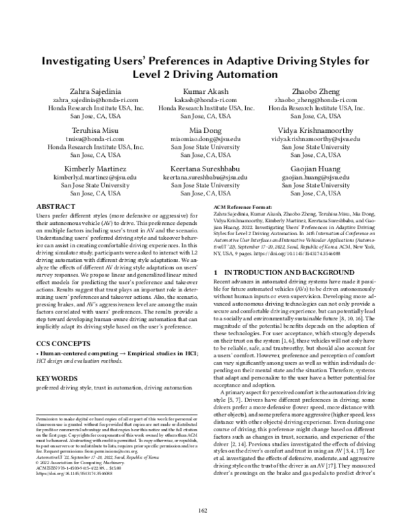 (PDF) Investigating Users’ Preferences in Adaptive Driving Styles for ...