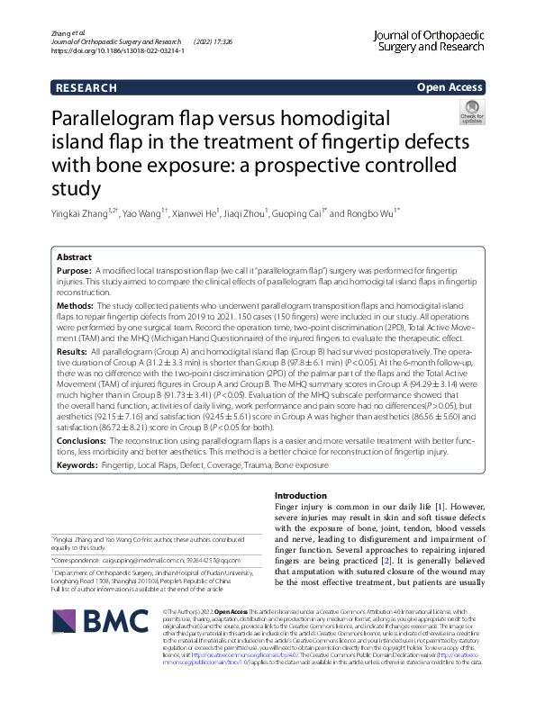 (PDF) Parallelogram flap versus homodigital island flap in the ...