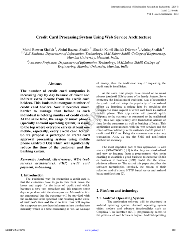 (PDF) Credit Card Processing System Using Web Service Architecture