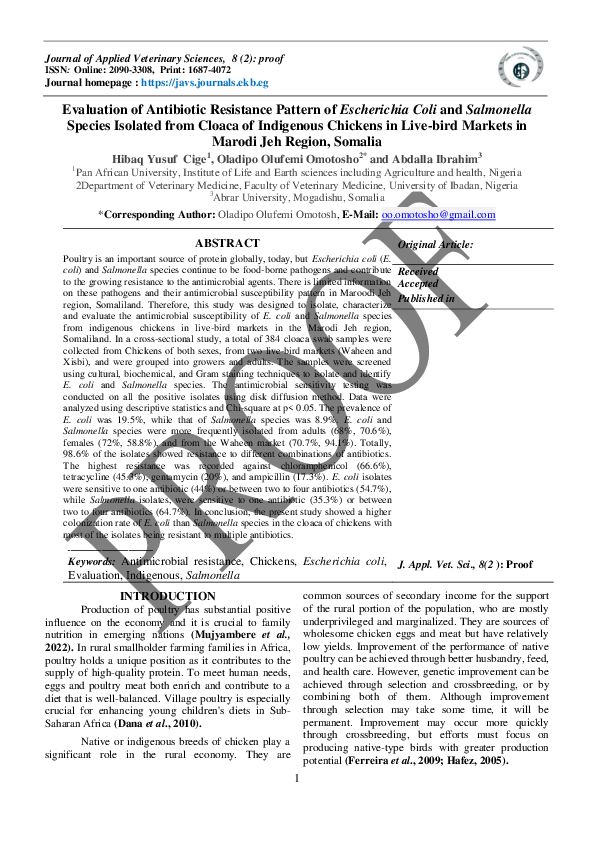 Pdf Evaluation Of Antibiotic Resistance Pattern Of Escherichia Coli And Salmonella Species