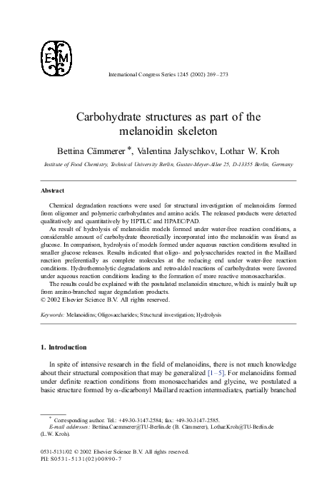 (PDF) Carbohydrate structures as part of the melanoidin skeleton