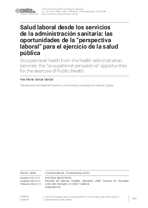 (PDF) Salud laboral desde los servicios de la administración sanitaria: las oportunidades de la ...