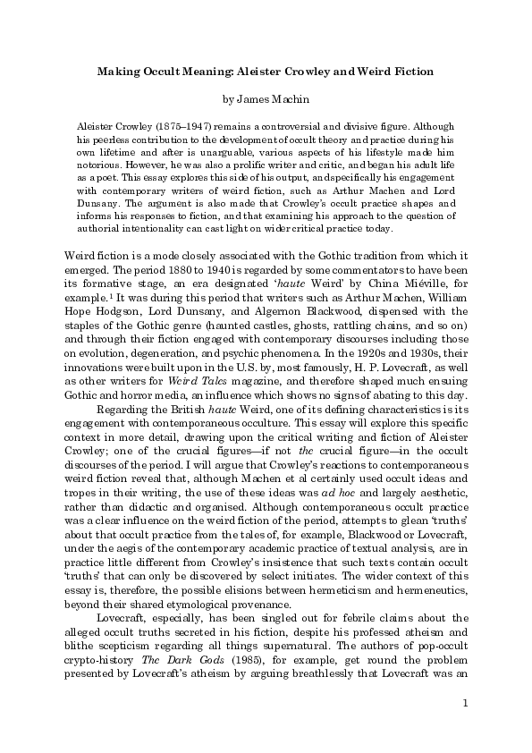 (PDF) Aleister Crowley and Occult Meaning