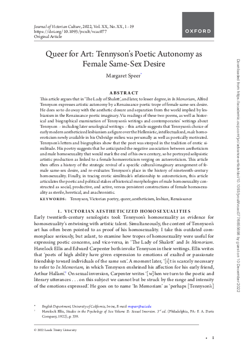 (PDF) Queer for Art: Tennyson’s Poetic Autonomy as Female Same-Sex ...