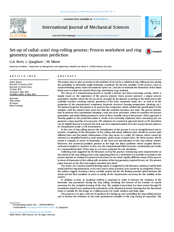 (PDF) Set-up of radial–axial ring-rolling process: Process worksheet and ring geometry expansion ...