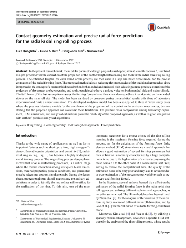 (PDF) Contact geometry estimation and precise radial force prediction ...