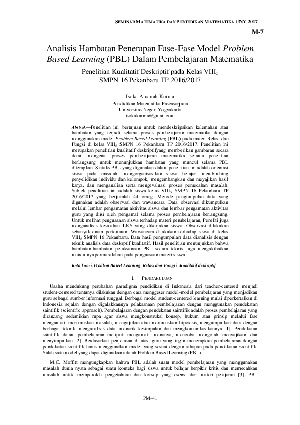 (PDF) Analisis Hambatan Penerapan Fase-Fase Model Problem Based ...