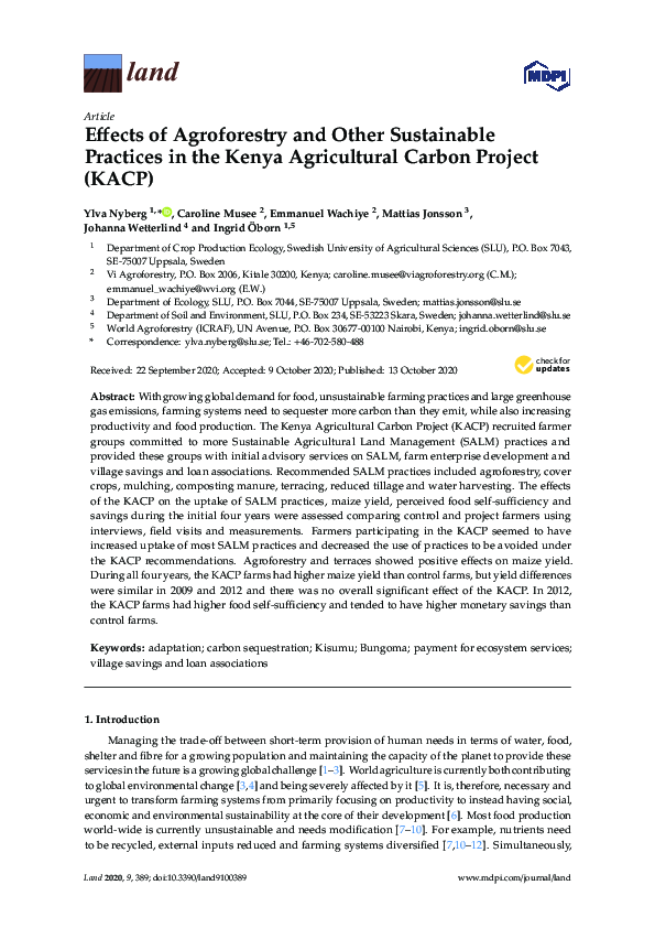 (PDF) Effects of Agroforestry and Other Sustainable Practices in the ...