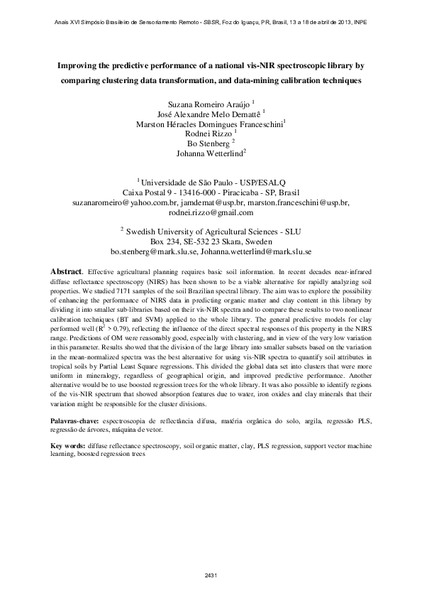 (PDF) Improving the predictive performance of a national vis-NIR spectroscopic library by ...