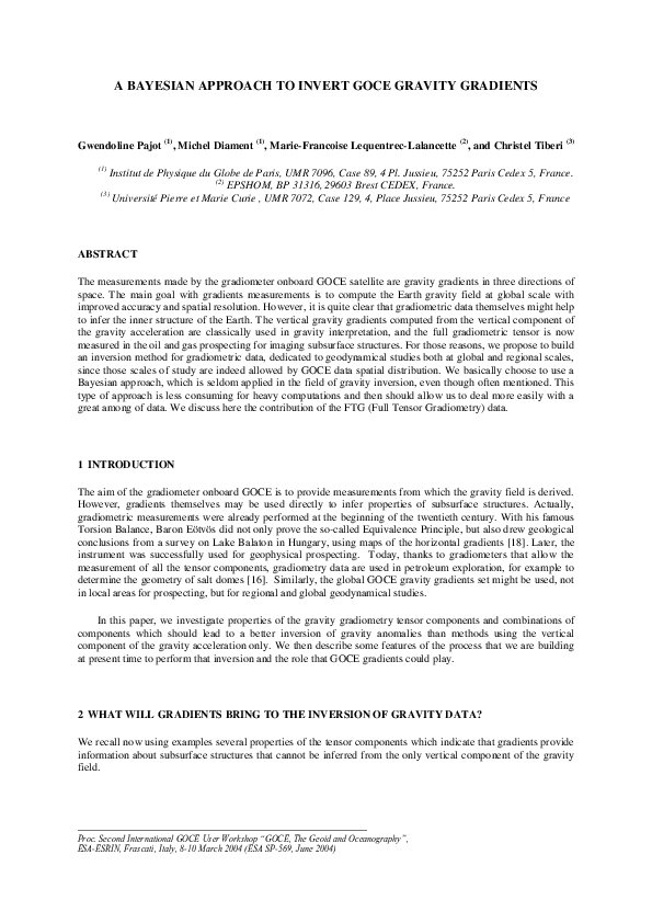 (PDF) A Bayesian approach to invert GOCE gravity gradients