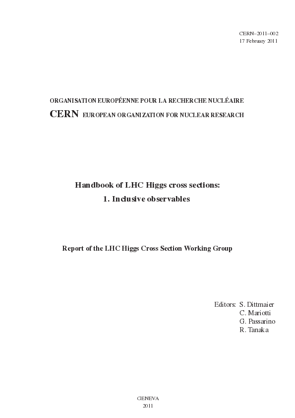 (PDF) Handbook of LHC Higgs Cross Sections: 1. Inclusive Observables