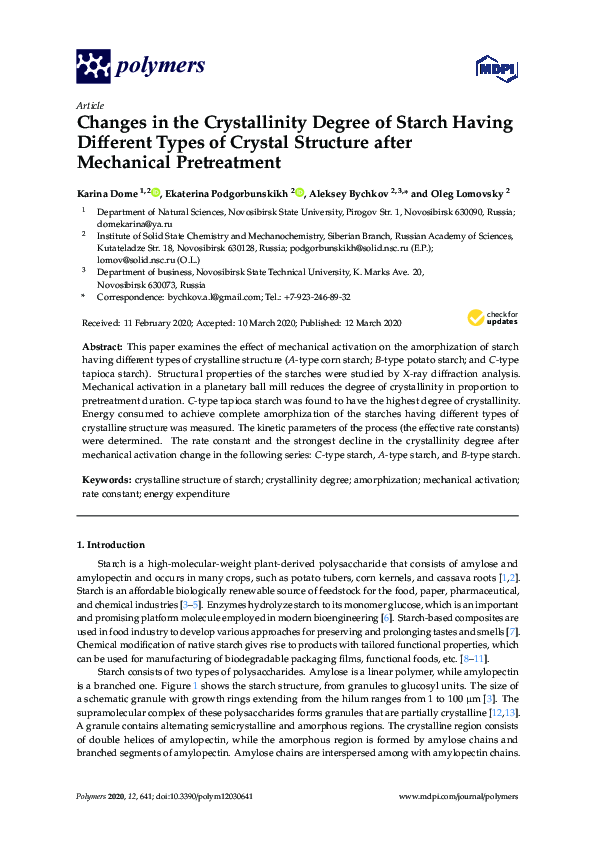 (PDF) Changes in the Crystallinity Degree of Starch Having Different ...