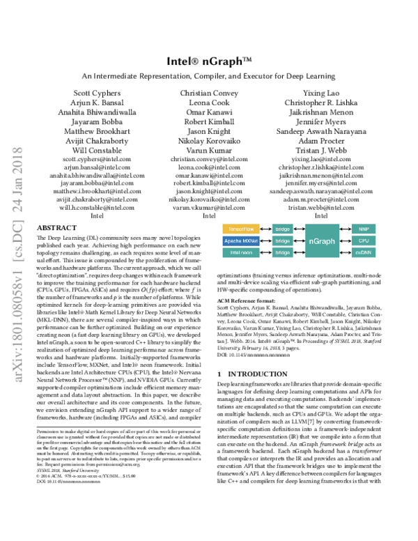 (PDF) Intel nGraph: An Intermediate Representation, Compiler, and Executor for Deep Learning