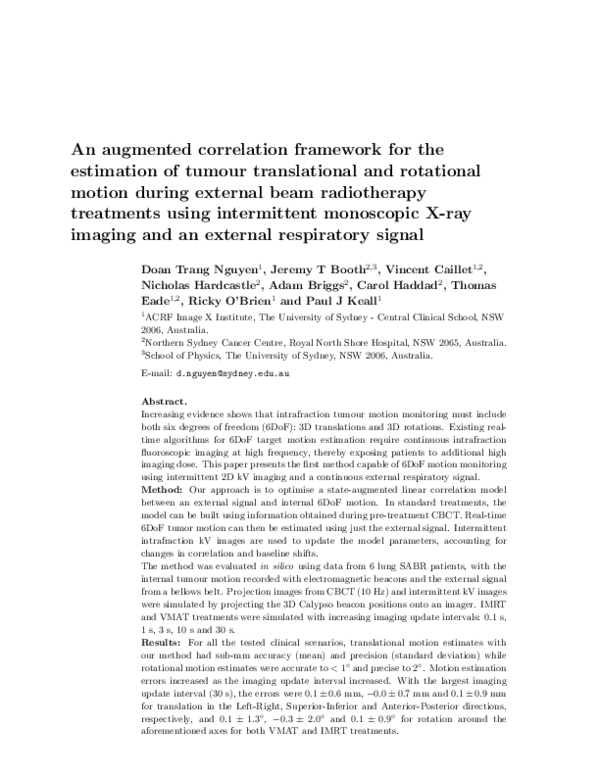 Pdf An Augmented Correlation Framework For The Estimation Of Tumour Translational And