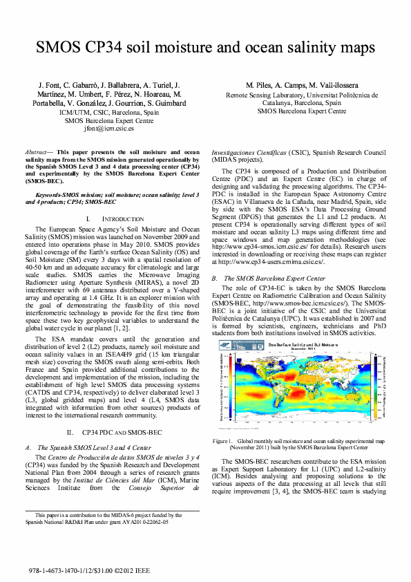 (PDF) SMOS CP34 soil moisture and ocean salinity maps