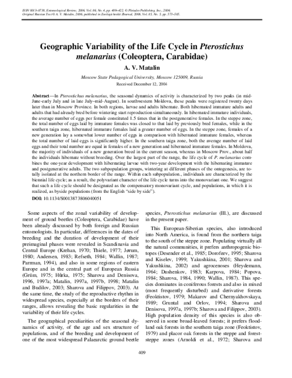 (PDF) Geographic variability of the life cycle in Pterostichus ...